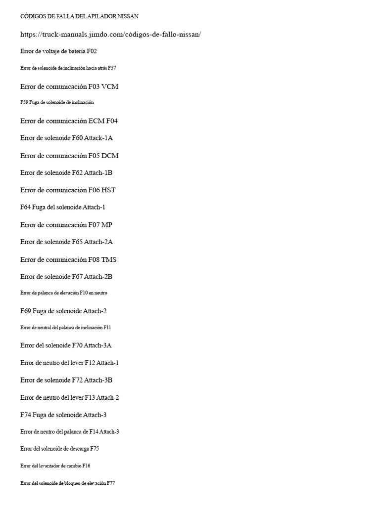 Códigos de Fallos de Carretillas Elevadoras Nissan | PDF | Vehículo de motor