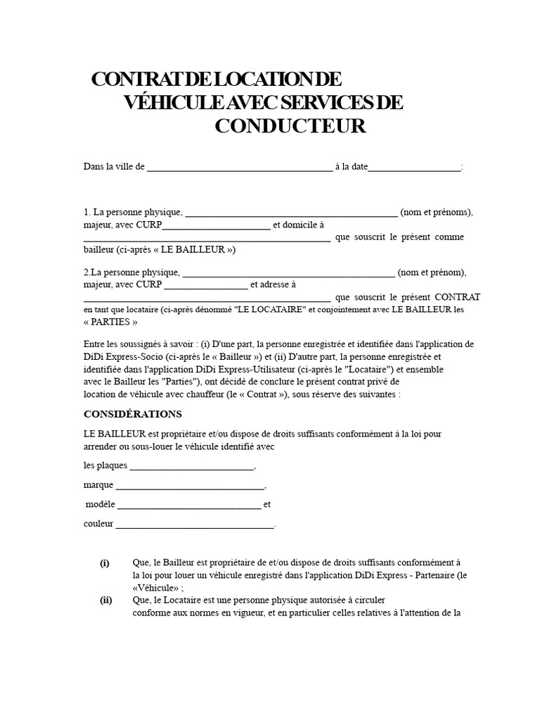 Contrat de Location de Véhicule avec Chauffeur | PDF | Véhicules | Location