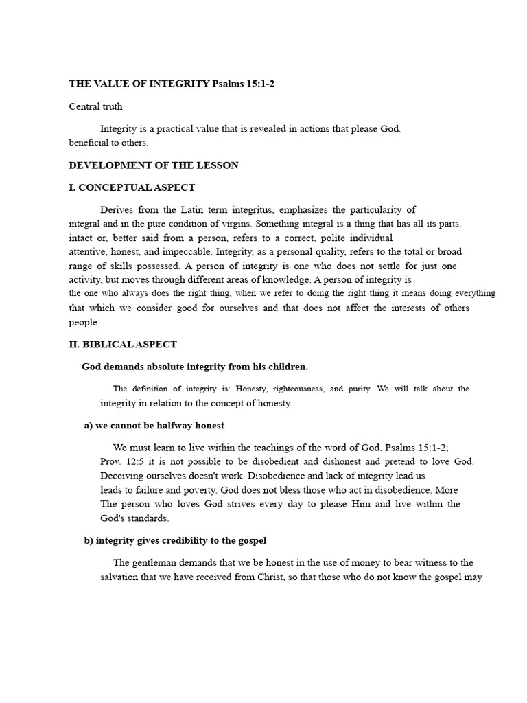 The Value of Integrity | PDF | Integrity | God