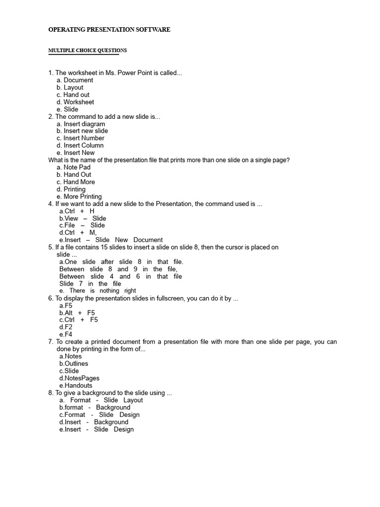 PowerPoint Multiple Choice Exam Questions | PDF | Microsoft Power Point ...