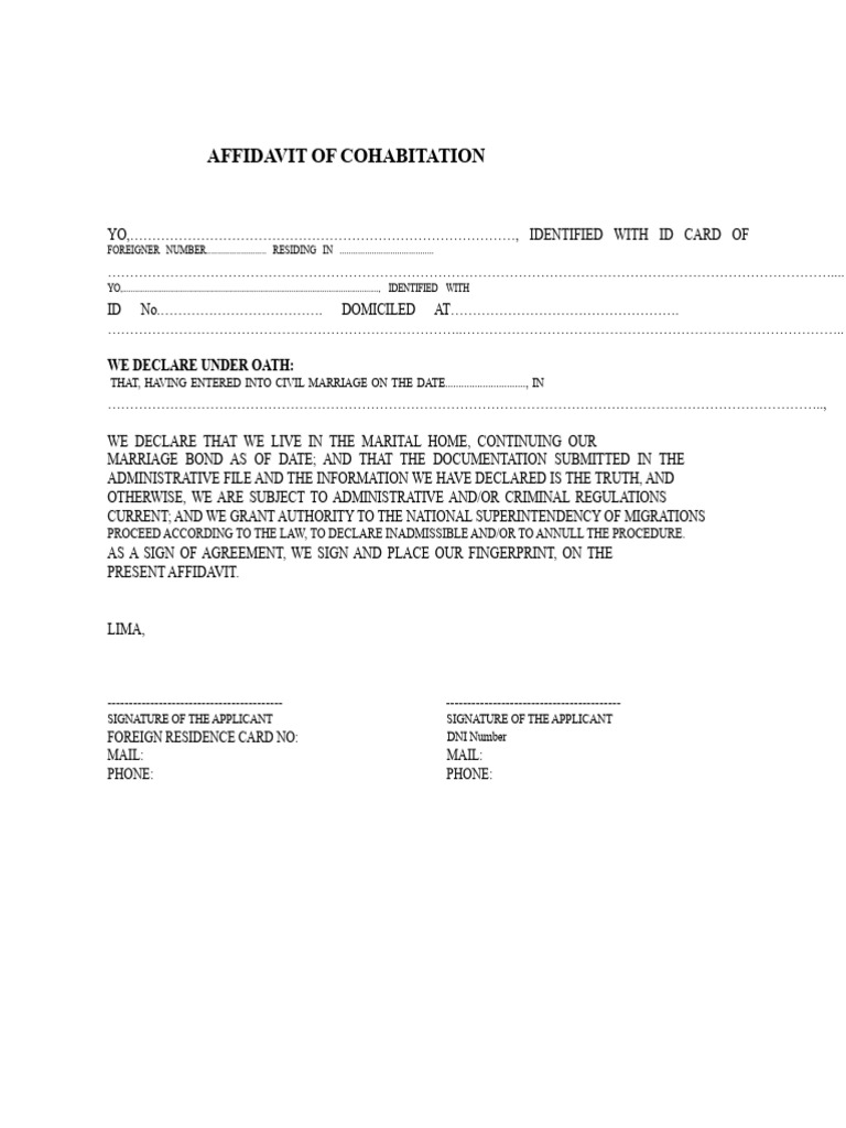 Affidavit of Cohabitation For Naturalization | PDF