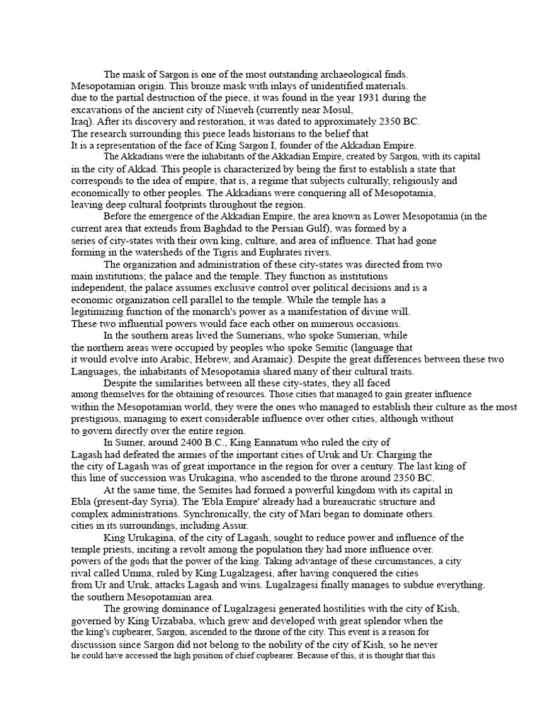 comment on the mask of Sargon I | PDF | Mesopotamia | Sumer