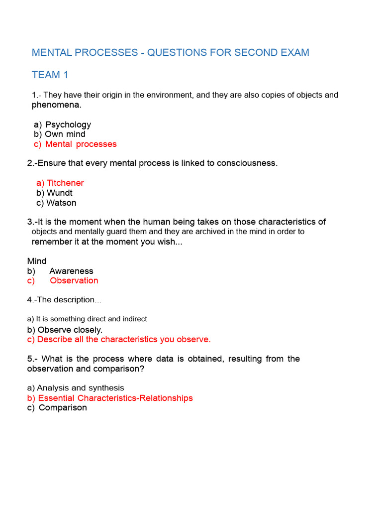 MENTAL PROCESSES - Questions For Second Partial Exam | PDF | Perception | Senses