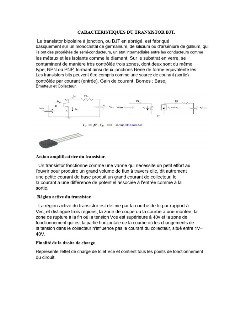 Caractéristiques et fonctionnement du transistor BJT | PDF | Transistor ...