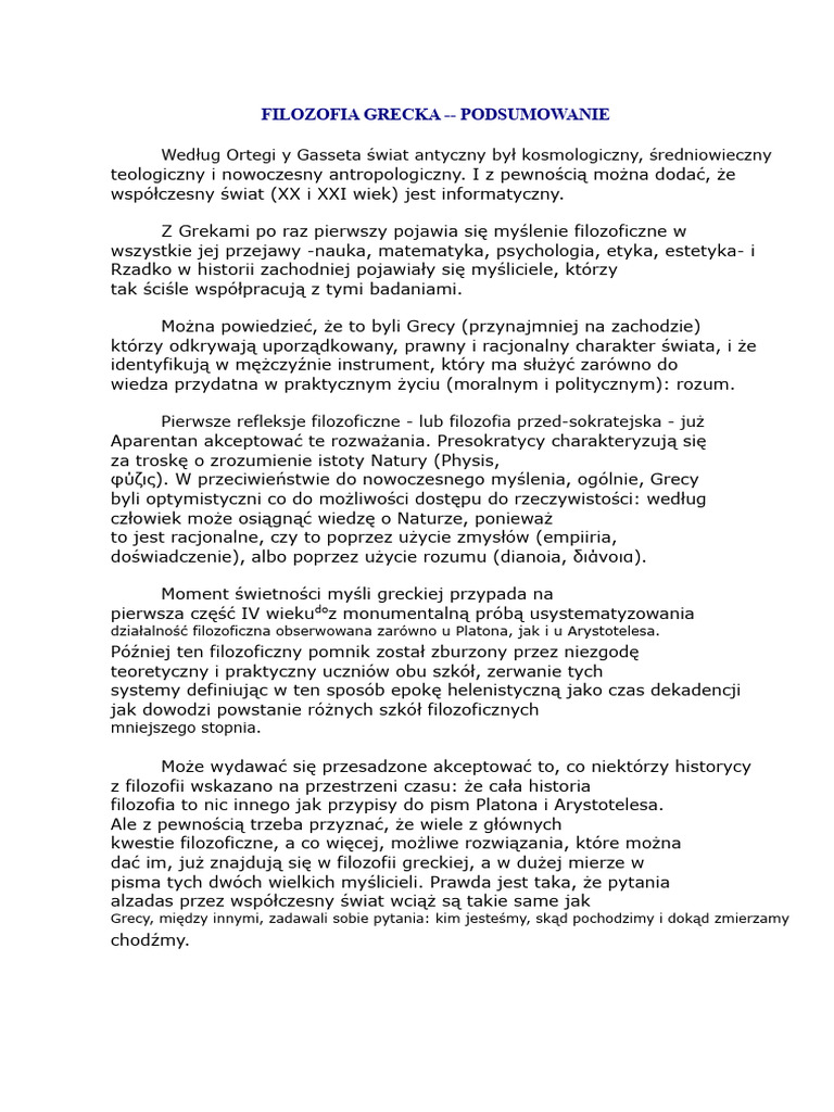 Filozofia Grecka - Streszczenie PDF | PDF