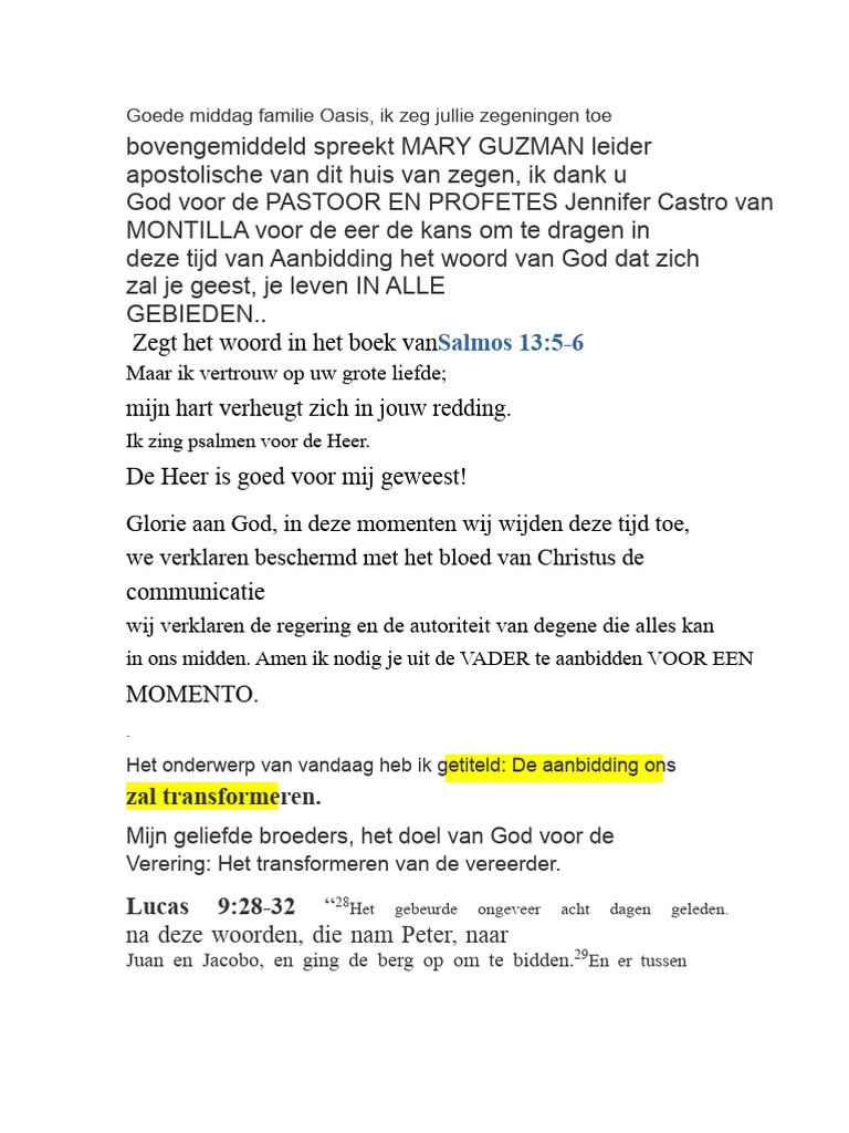 De Aanbidding Zal Ons Transformeren | PDF