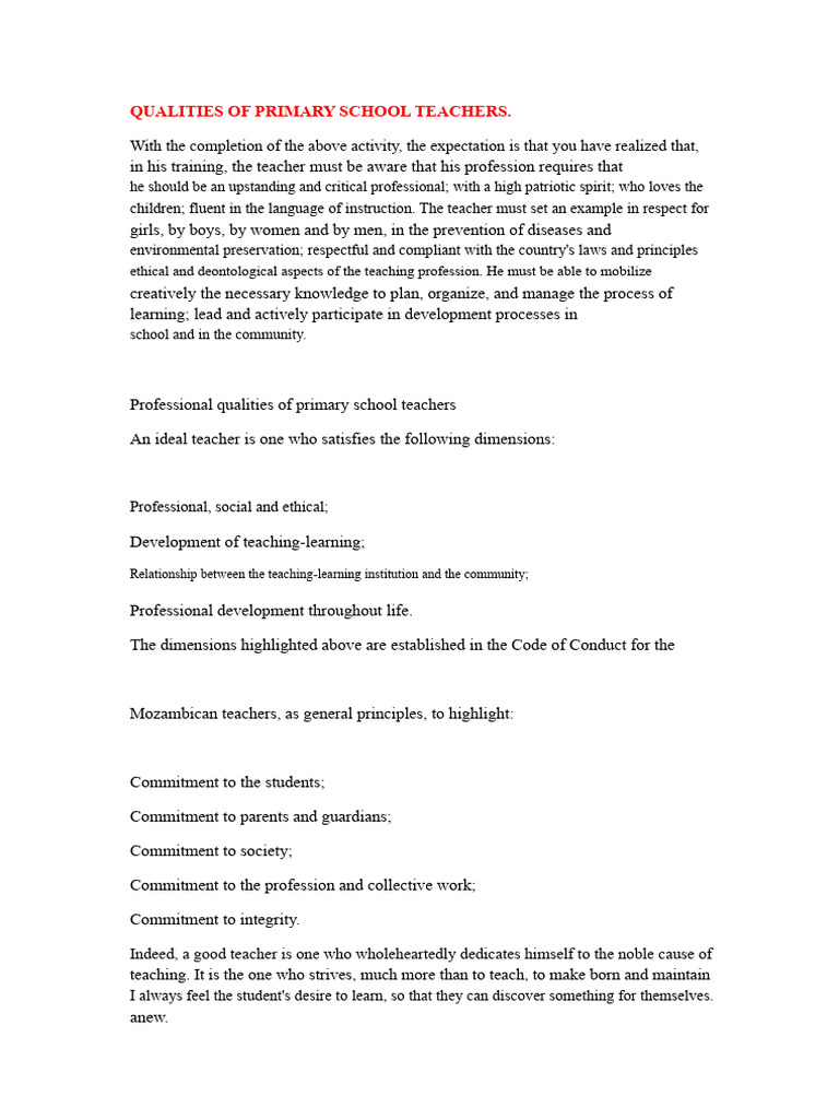 Qualities of the Primary Teacher | PDF | Teachers | Courage