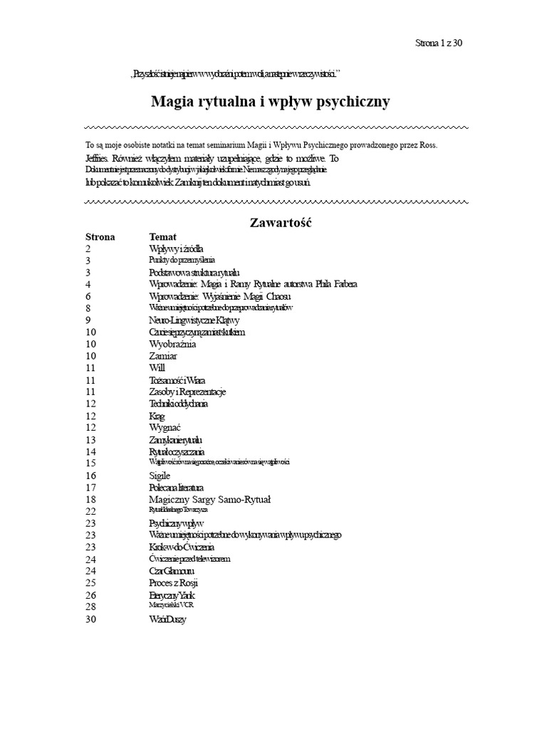 Ross Jeffries - Magia I Psychiczne Wpływy | PDF