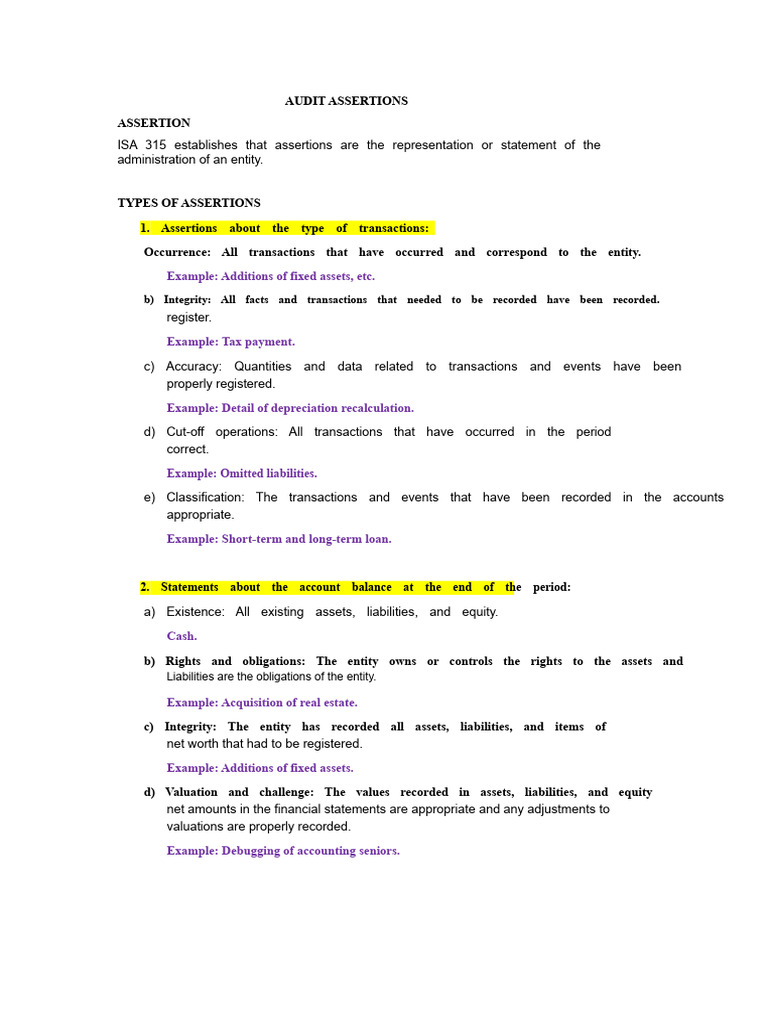 AUDIT ASSERTIONS | PDF | Audit | Valuation (Finance)