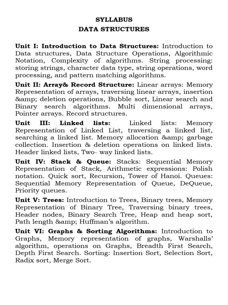Data Structures Syllabus | PDF