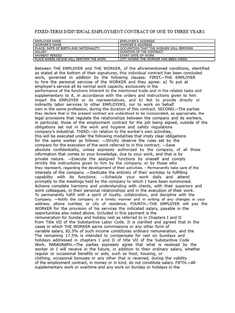 3-Year Employment Contract Template | PDF | Employment | Salary