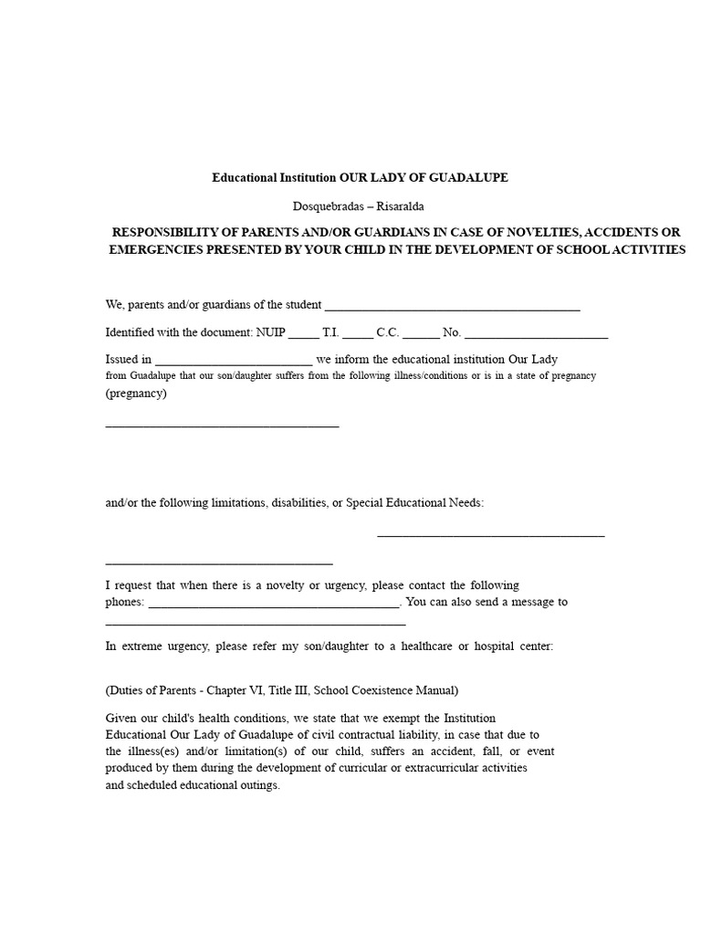 Parent Responsibility Format | PDF | Health Care