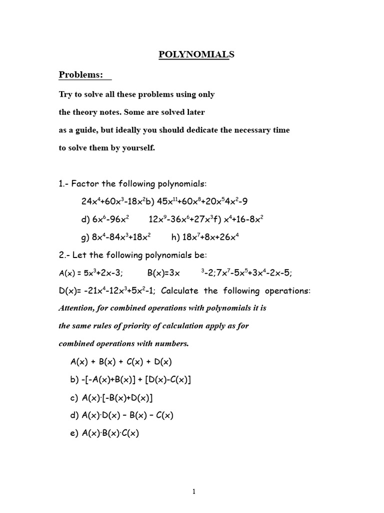 Polynomials Problem Set and Solutions | PDF