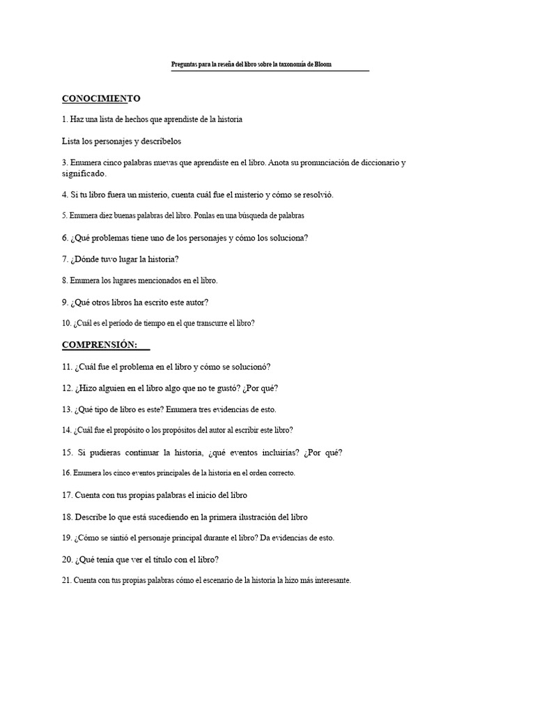 Preguntas para la discusión del libro Bloom | PDF