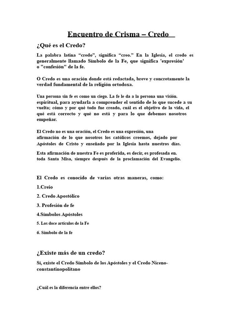 Catequesis del Credo Católico | PDF | Credo | espíritu Santo