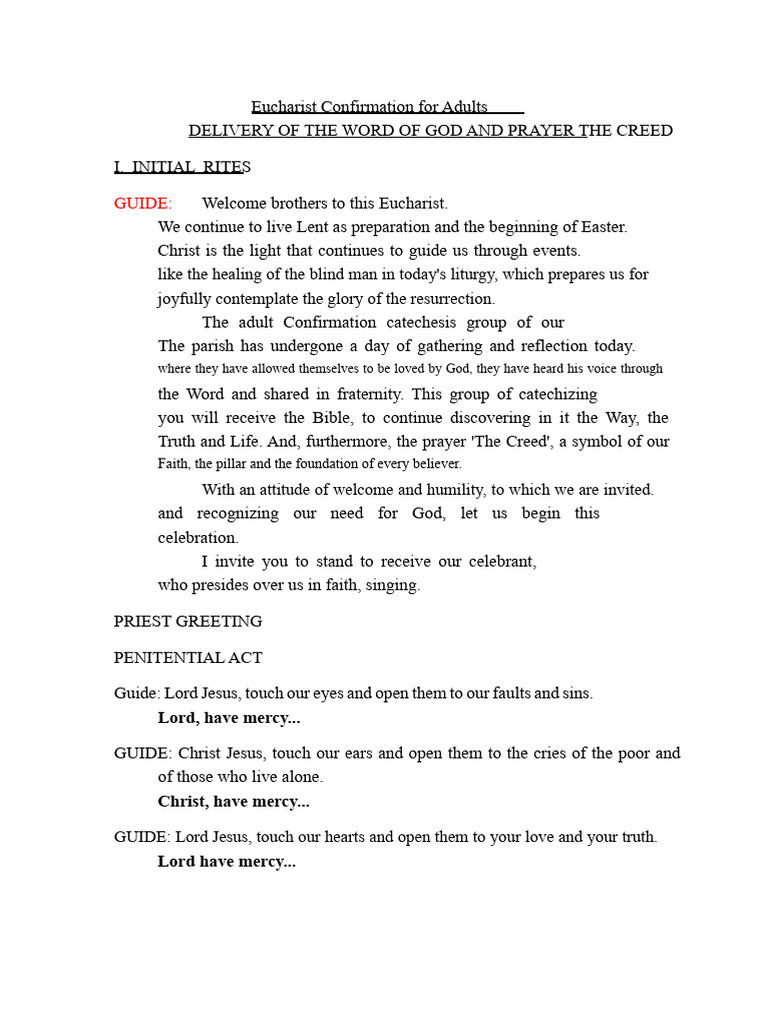 Script For Mass Delivery of The Word and Prayer The Creed | PDF ...