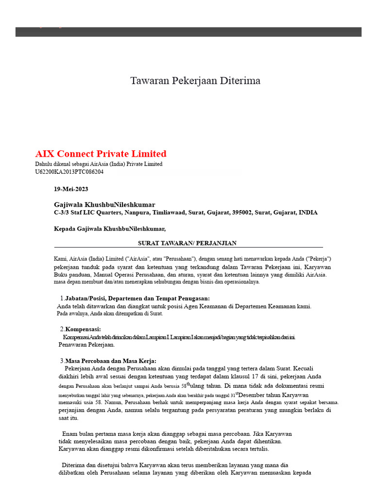 Surat Penawaran Air Asia | PDF