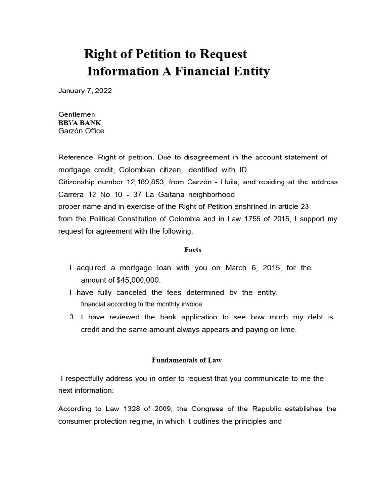 Right To Request Information From A Financial Entity | PDF | Credit ...