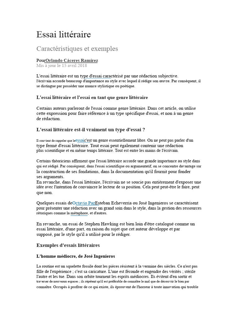 Caractéristiques de l'essai littéraire | PDF | Dissertations | Sexe