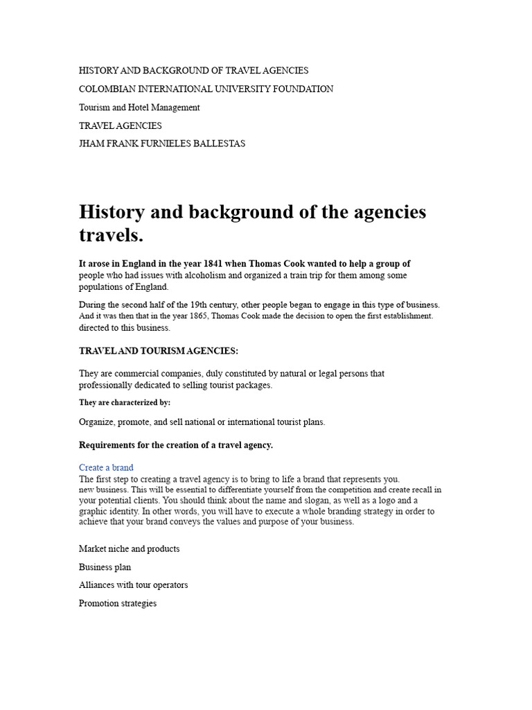 History and Types of Travel Agencies | PDF | Tourism | Brand