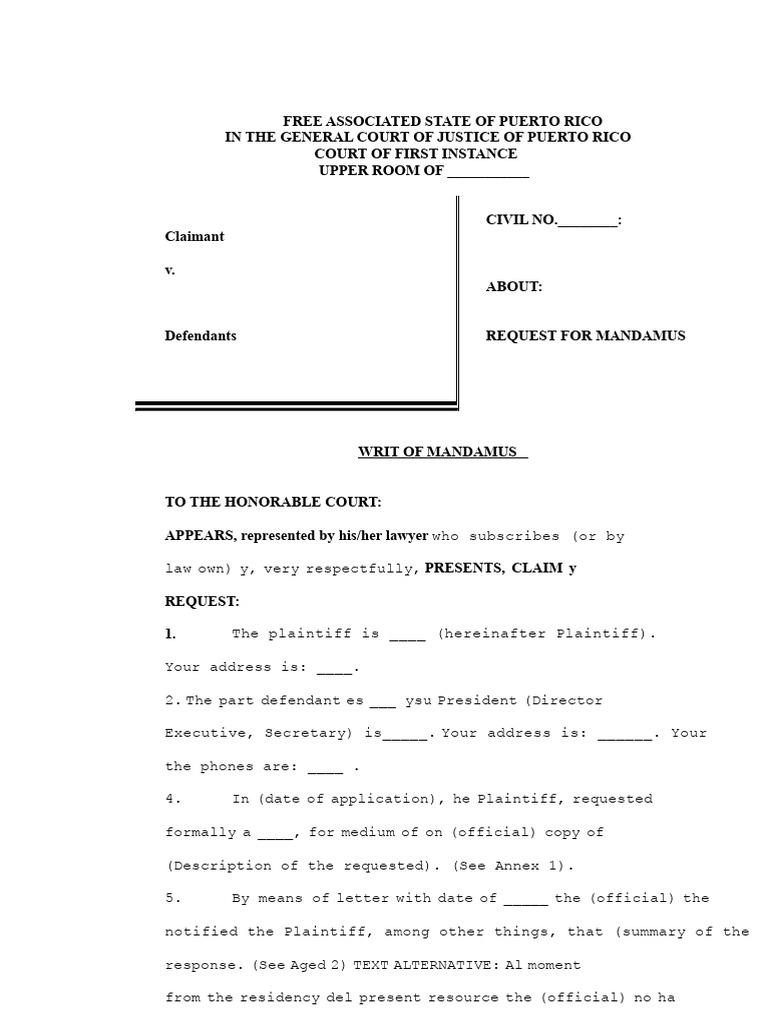 Mandamus Request in Puerto Rico Court | PDF | Mandamus | Complaint