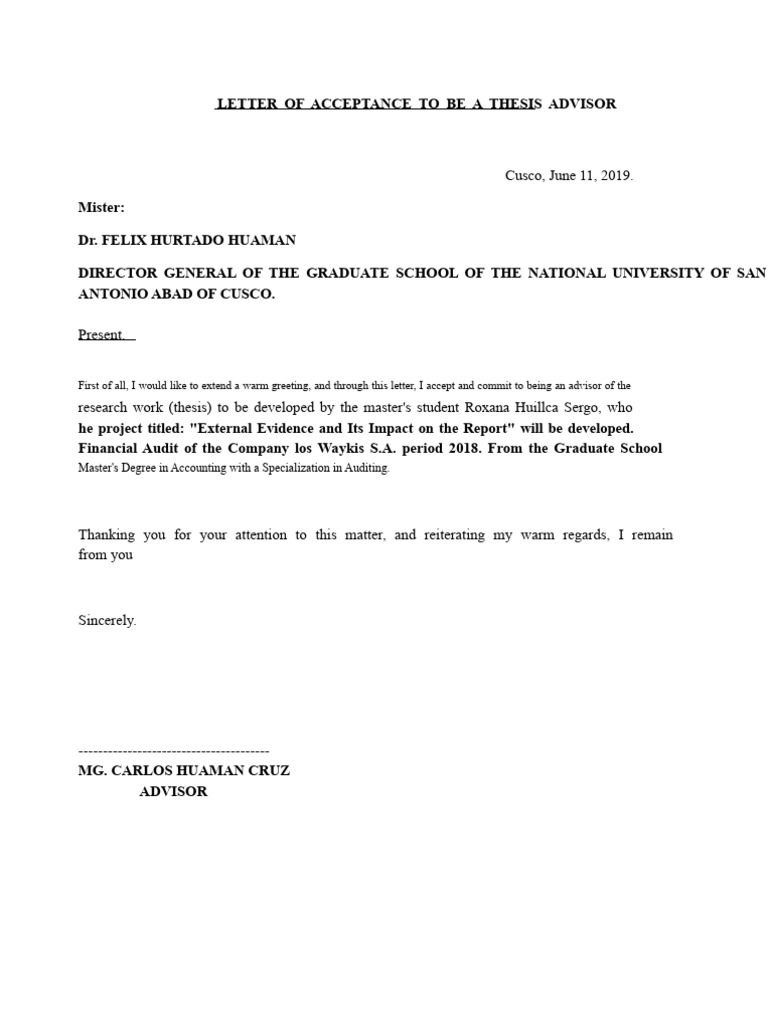 Letter of Acceptance To Be A Thesis Advisor | PDF
