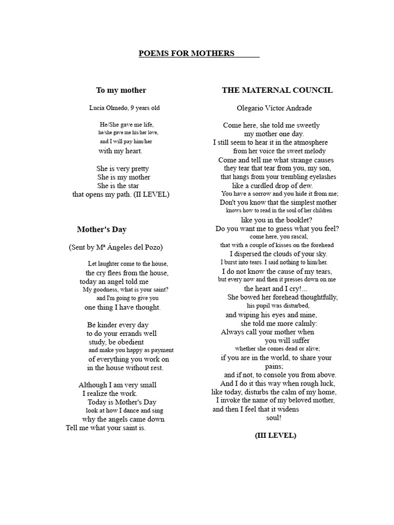 Poems for Mothers | PDF