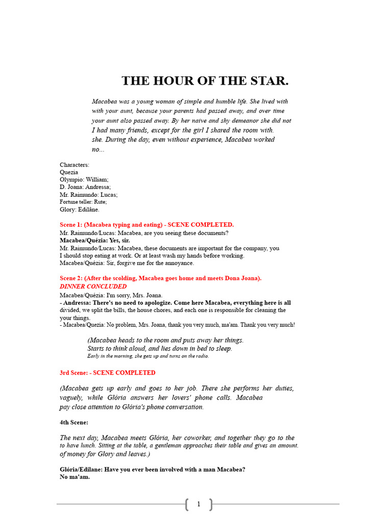 The Hour of the Star - OFFICIAL Script | PDF