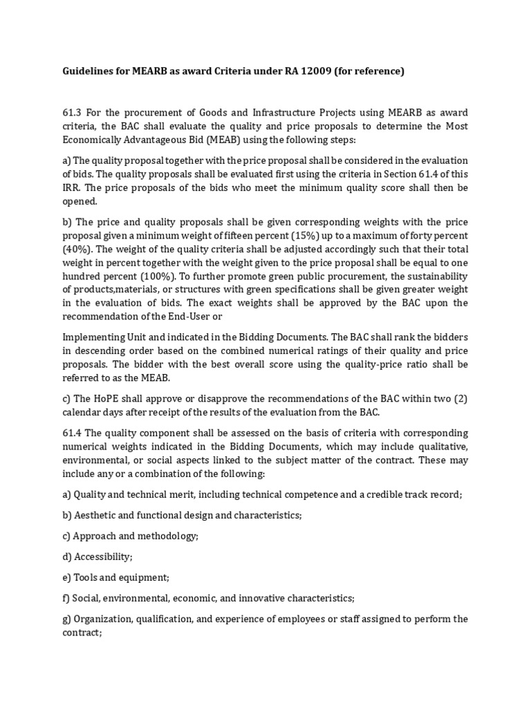MEARB Award Criteria Guidelines RA 12009 | PDF | Evaluation | Economies