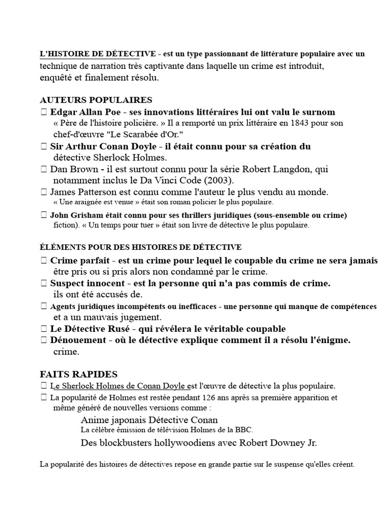 Histoire et éléments des détectives | PDF | Sherlock Holmes | Fiction crime