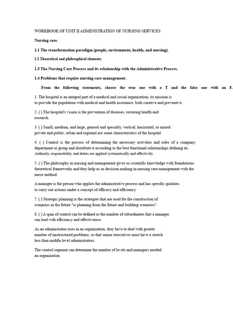 Nursing Services Administration Workbook | PDF | Nursing | Knowledge