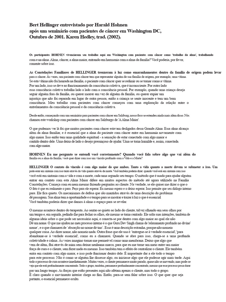 Hellinger e Constelações Familiares: Câncer | PDF | Psicoterapia | Alma