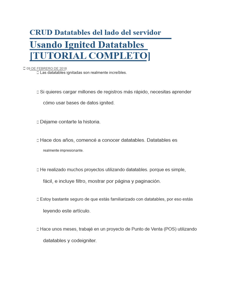 CRUD Datatables del lado del servidor usando Ignited Datatables | PDF ...