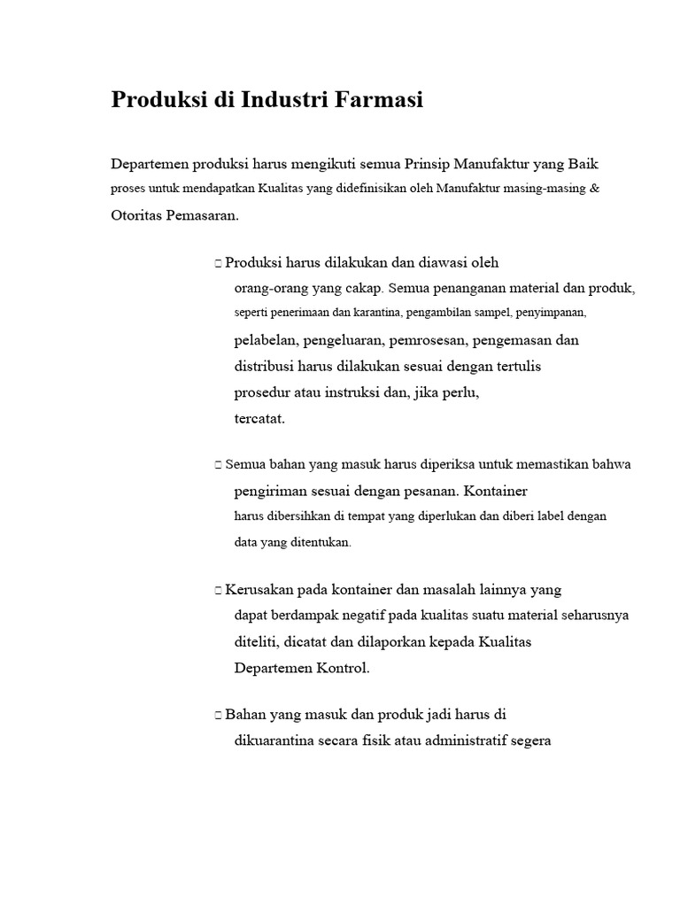 Panduan Produksi Farmasi yang Baik | PDF