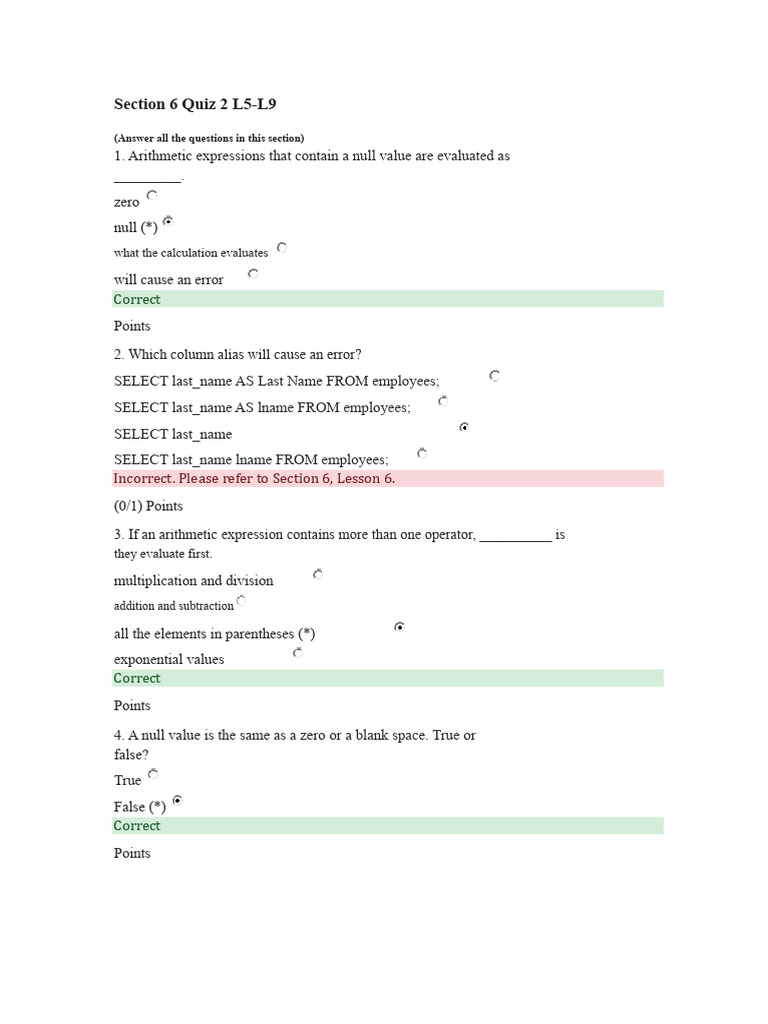 SQL Quiz: Evaluating Expressions and Joins | PDF | Databases | Computer ...