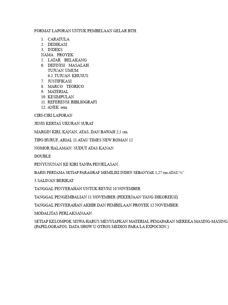 Format Laporan Untuk Pembelaan Gelar BTH | PDF