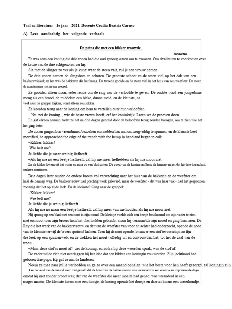 Volksverhaal - de Prins Die Met Een Kikker Trouwde | PDF