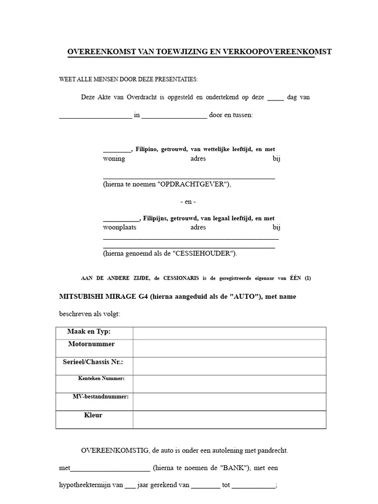 DOA Met Voorbeeld Van Koopovereenkomst | PDF