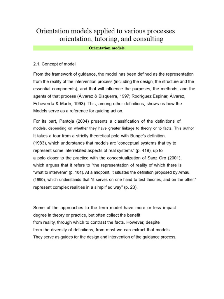 Guidance Models Applied To Various Processes of Orientation, Tutoring ...