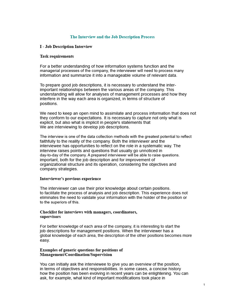 The Interview and the Job Description Process | PDF | Market (Economics ...