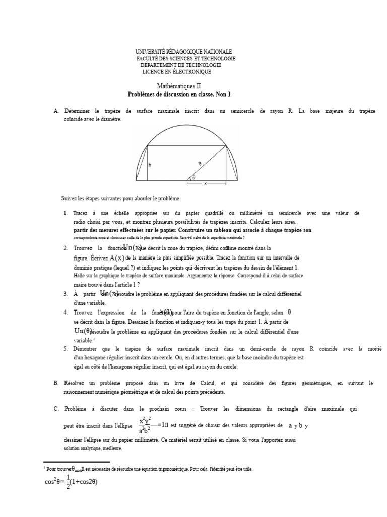 Trapèze maximal dans un semicercle | PDF | Zone | Ellipse