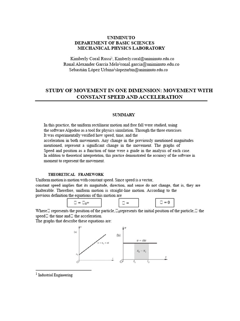 Study of Movement in One Dimension - Movement With Constant Velocity ...