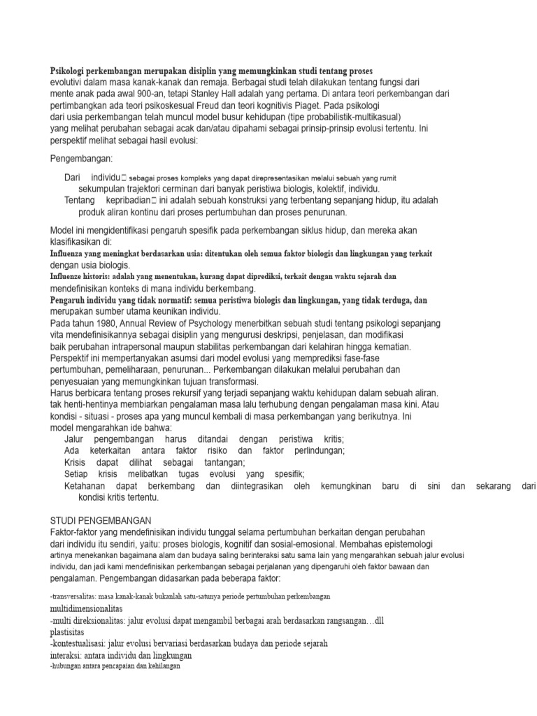 Psikologi Perkembangan: Teori dan Model | PDF