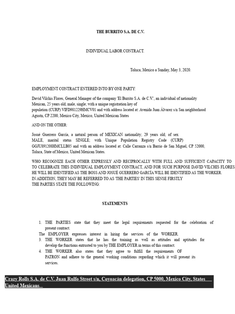 Example of Employment Contract | PDF | Employment | Salary