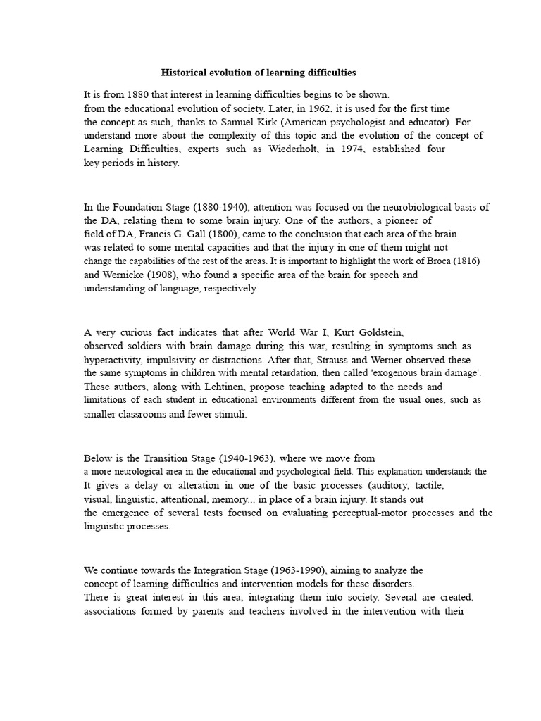 Historical Evolution of Learning Difficulties | PDF | Learning ...