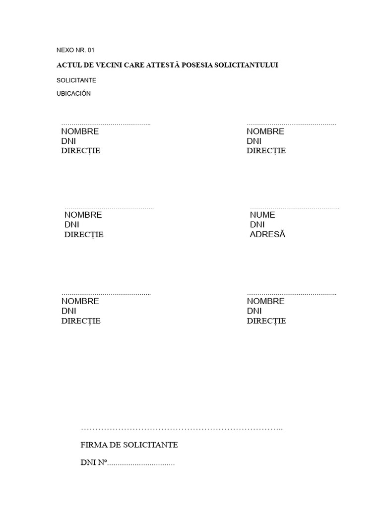 Act de Vecini Care Dă Credință Posesiei Solicitanților | PDF