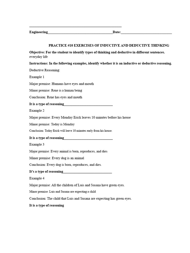 Exercises Deductive and Inductive Reasoning With Answer | PDF | Deductive Reasoning | Reason