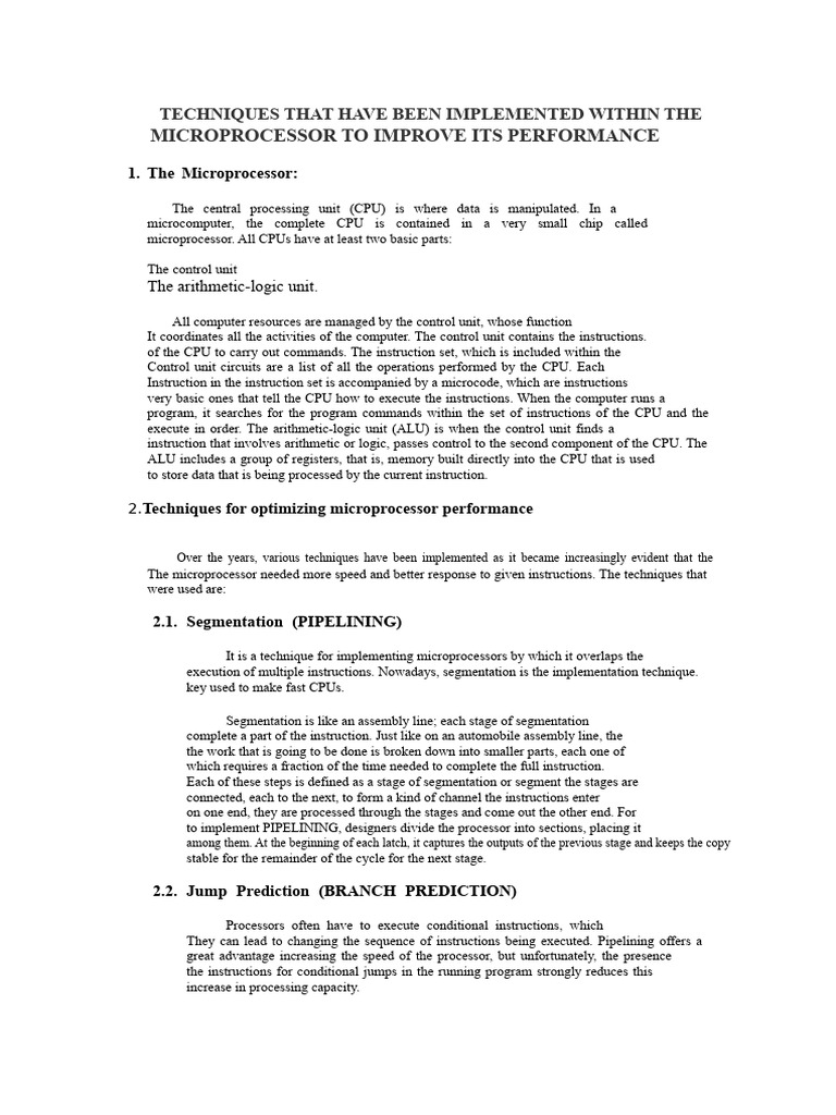 Techniques That Have Been Implemented Within The Microprocessor To Improve Its Performance | PDF ...