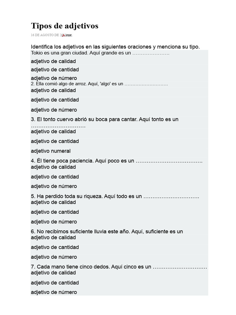 Tipos de adjetivos | PDF | Adjetivo