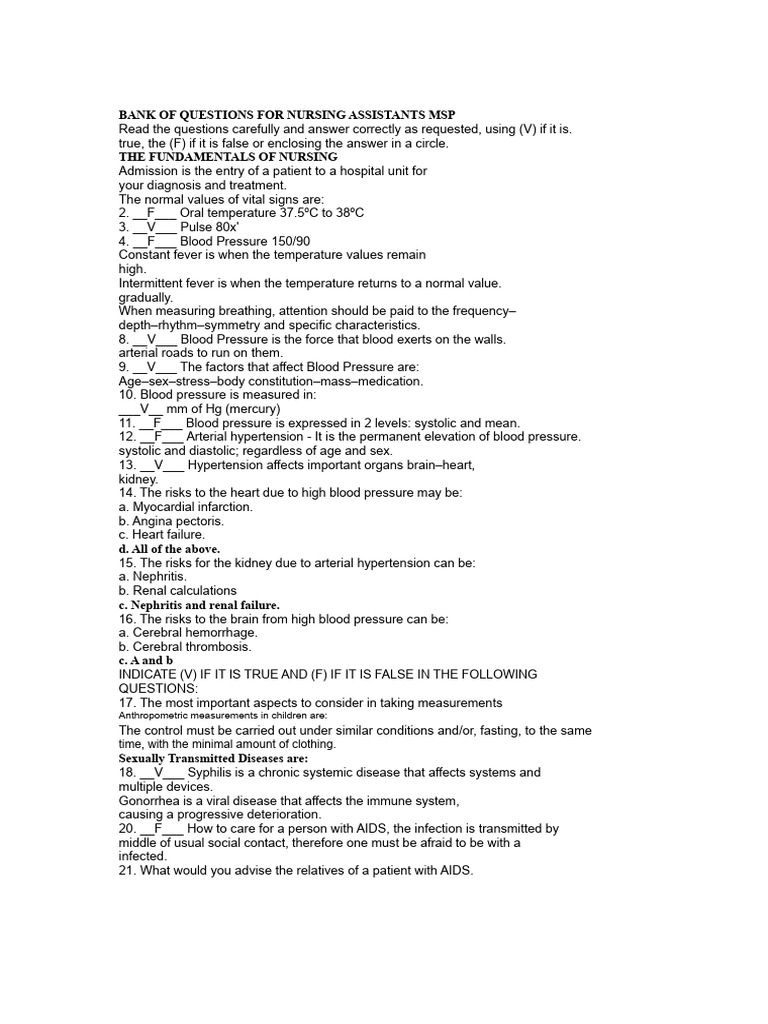Nursing Assistant Question Bank Guide | PDF | Surgery | Sterilization ...